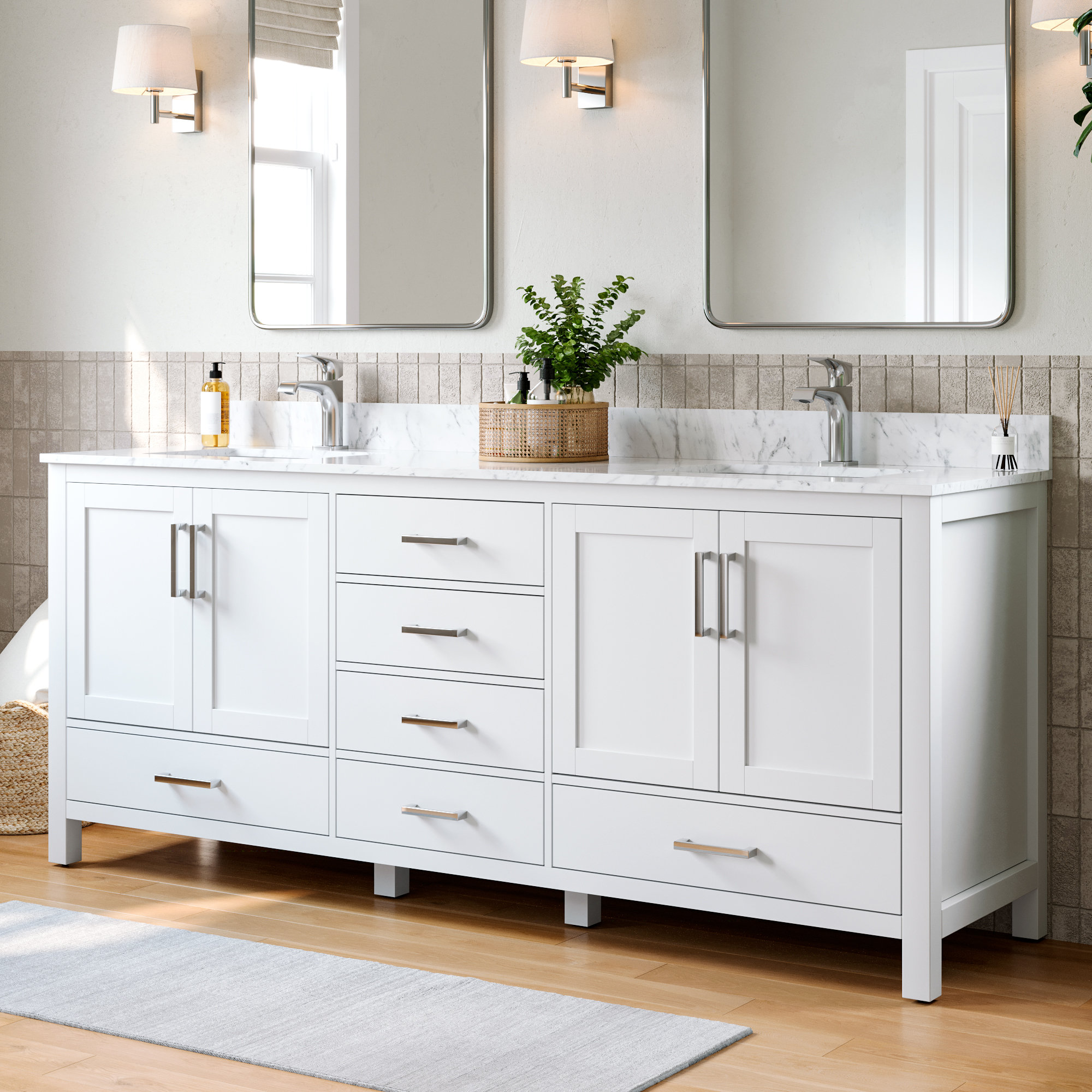 Red Barrel Studio® 80" Modern Freestanding Bathroom Vanity - Double Sinks Design With Carrara ...